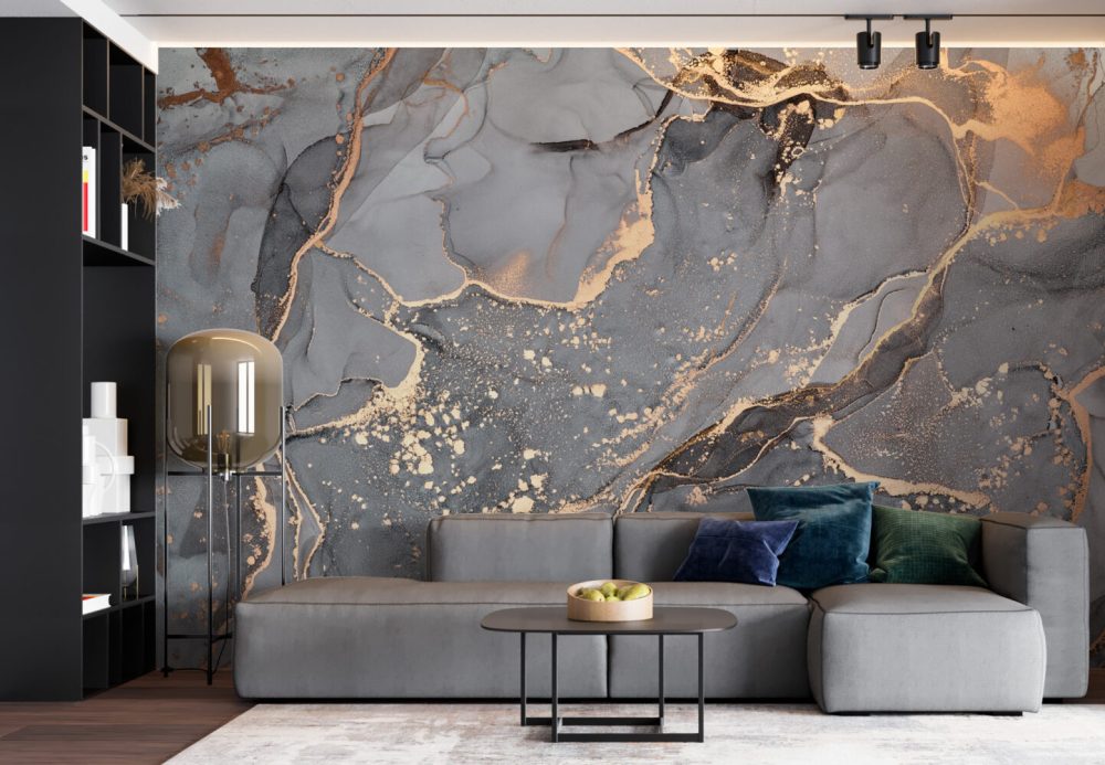 Gri Gold Mermer Desen Duvar Kağıdı